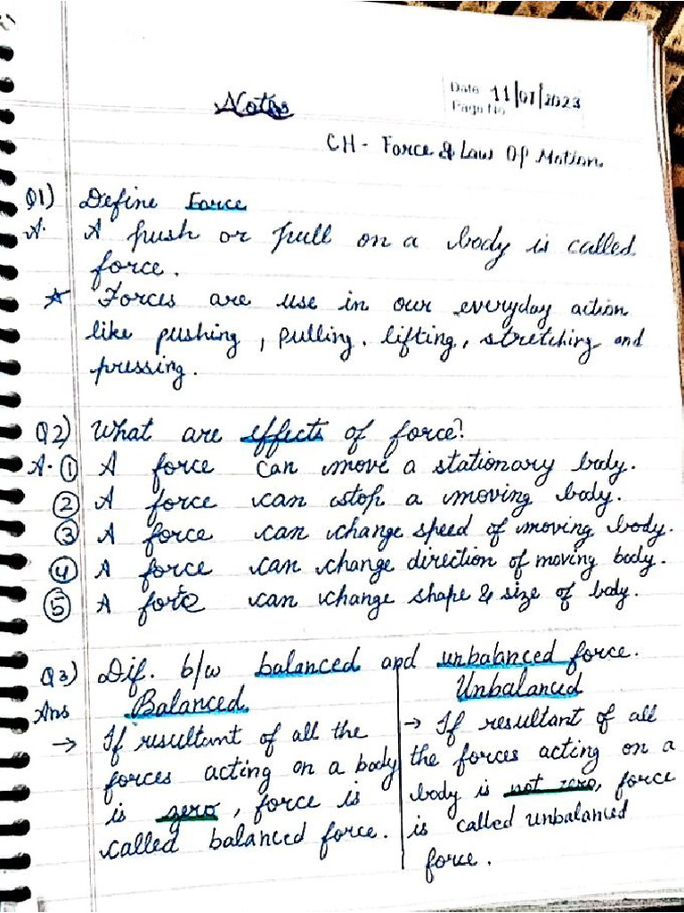 Force and Laws of Motion Notes | PDF