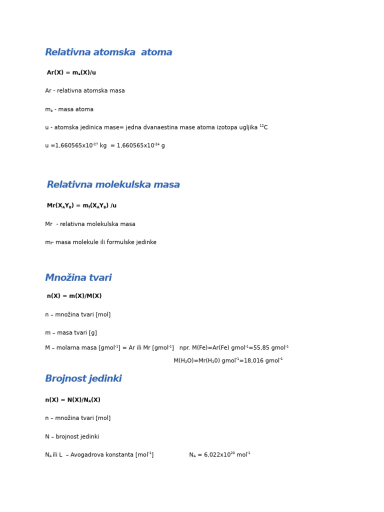 1.formule - Osnove Kemijskog Računa | PDF