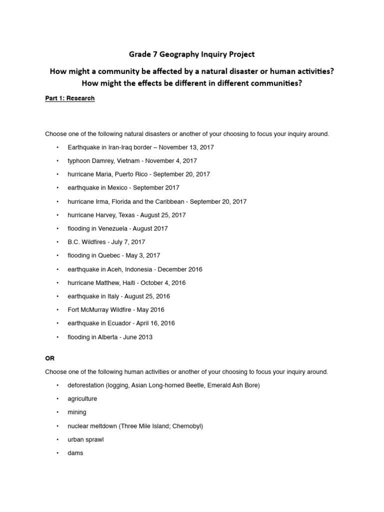 Grade 7 Geography: Community Impact Study | PDF | Natural Disasters ...