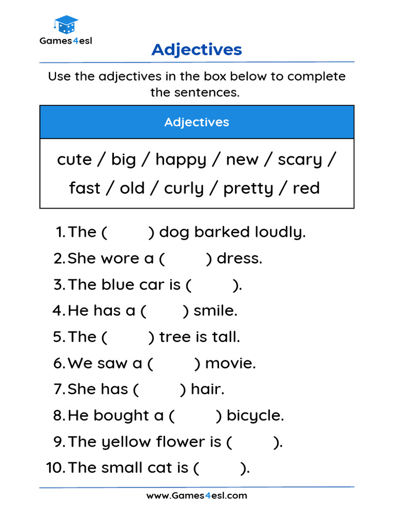 Adjective Sentence Completion Worksheet | PDF | Home & Garden