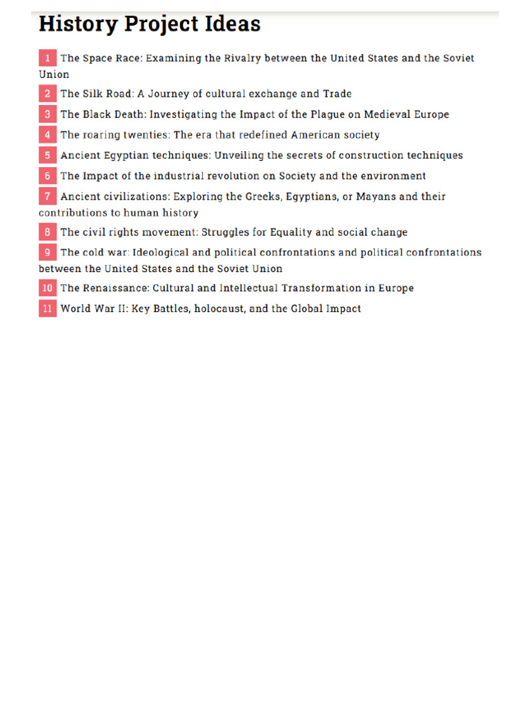 History Project Topics | PDF