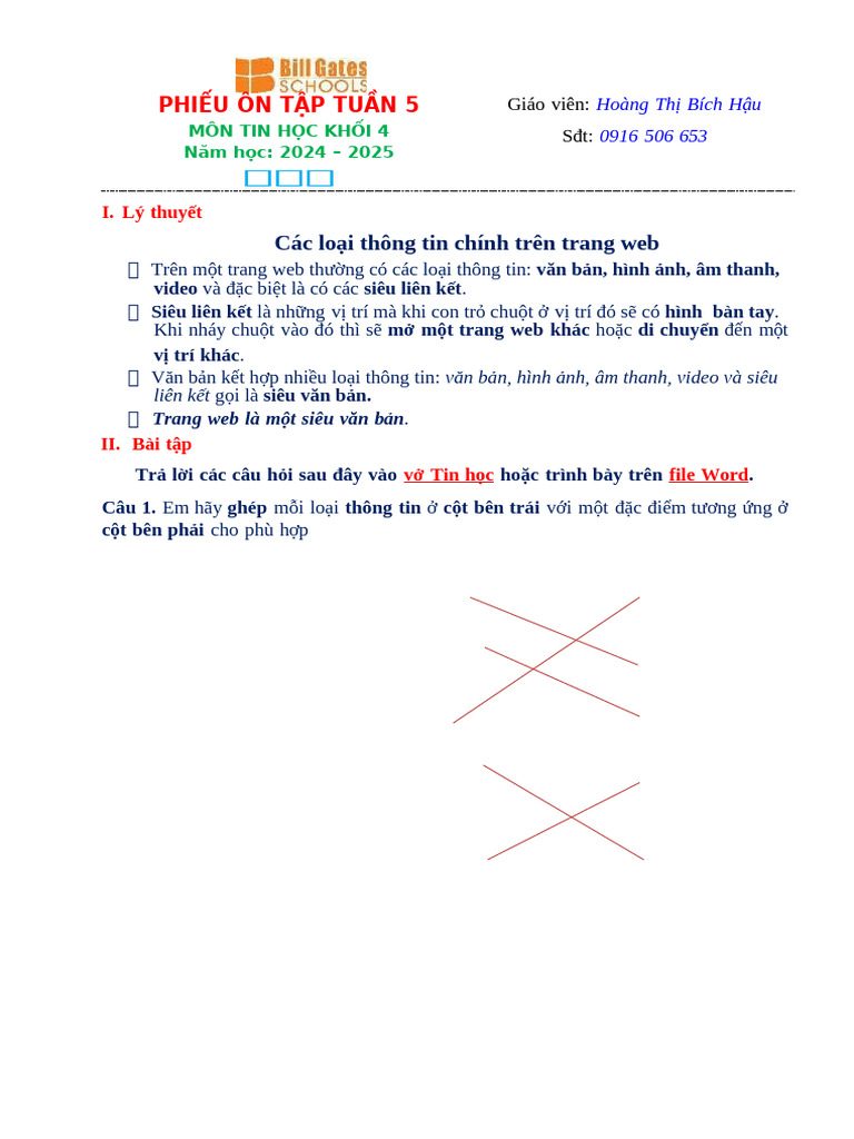 Phiếu BT - Tin - T5 - K4 | PDF