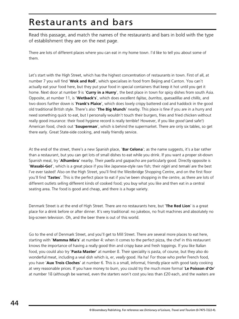 Restaurants and Bars | PDF | Restaurants | Foods