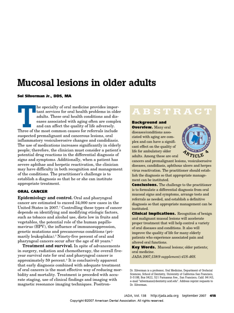 Mucosal Lesions in Older Adults - Adaj | PDF | Cancer | Head And Neck ...