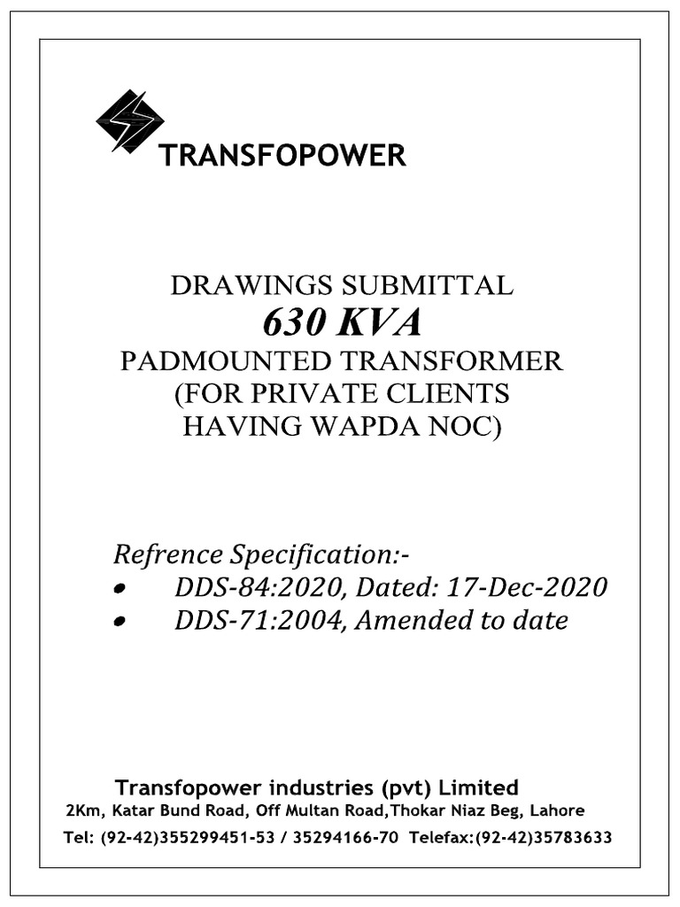630kVA PMT Technical Submittal | PDF | Transformer | Electric Power
