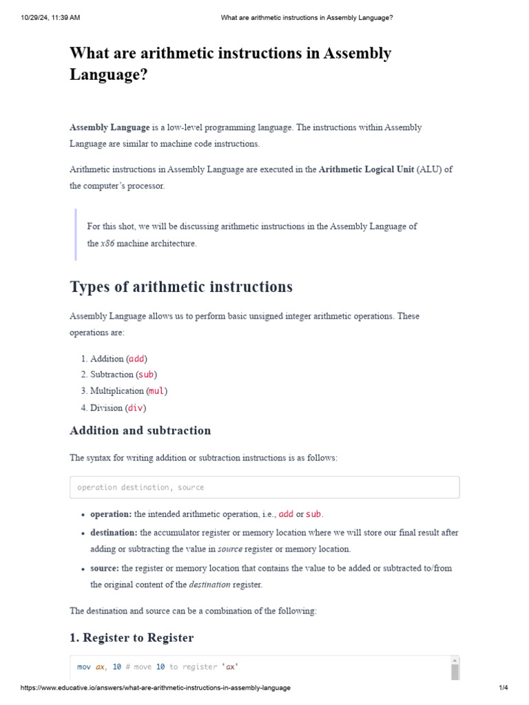 What Are Arithmetic Instructions in Assembly Language | PDF | Assembly Language | Computer ...