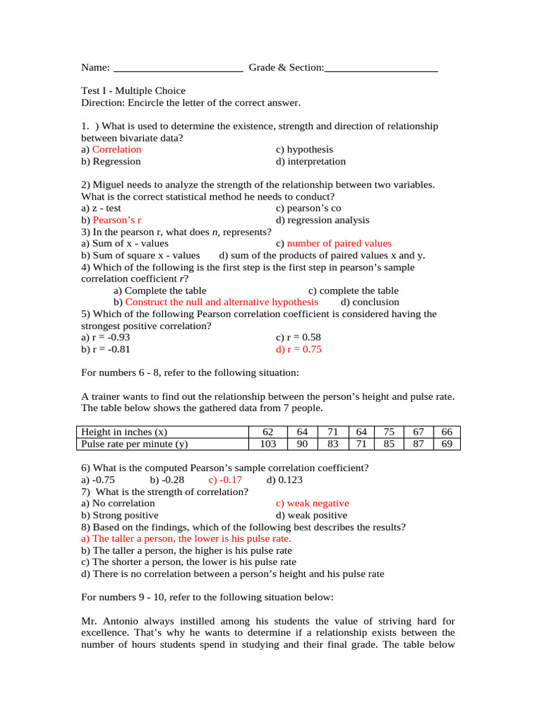 Statistics and Prob Test | PDF | Errors And Residuals | Regression Analysis