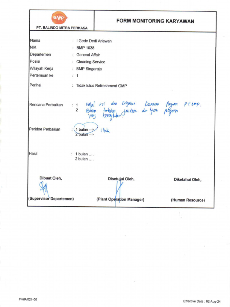 Form Monitoring Karyawan Dedi-GA | PDF