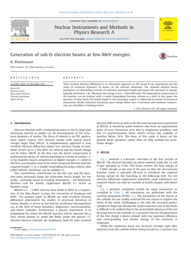 2014 - DESY - Sub-Fs Electron Beams at MeV Energy | PDF | Electron | Laser