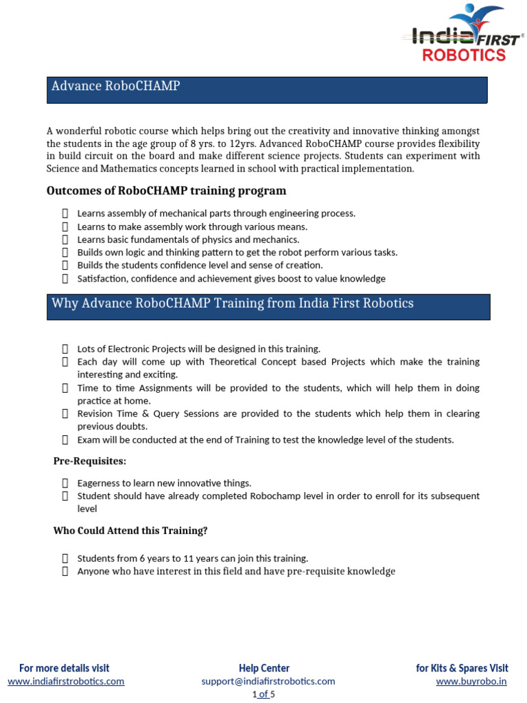 Adv. RoboCHAMP Syllabus 30Hrs | PDF | Electronics | Electrical Network