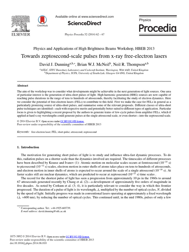 2014 - Zeptosecond Pulse From XFEL | PDF | Laser | Electron