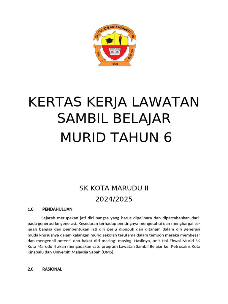 Kertas Kerja Lawatan Tahun 6 2025 | PDF
