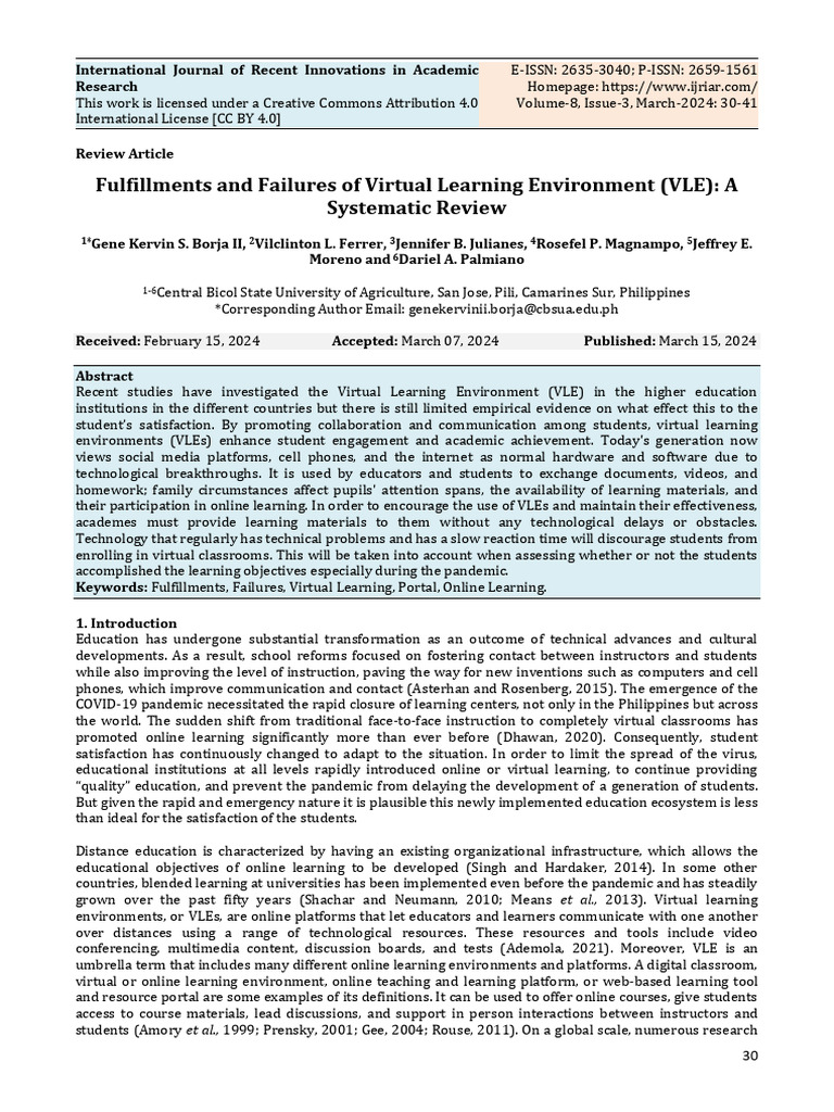 Fulfillments and Failures of Virtual Learning Environment (VLE) : A ...