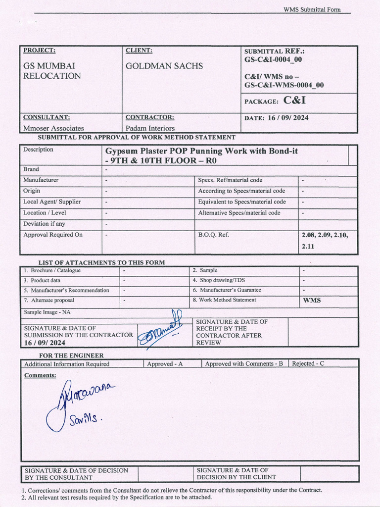 GS-C&I-WMS-0004 - 00 - WMS - Gypsum Plaster POP Punning Work With Bond ...