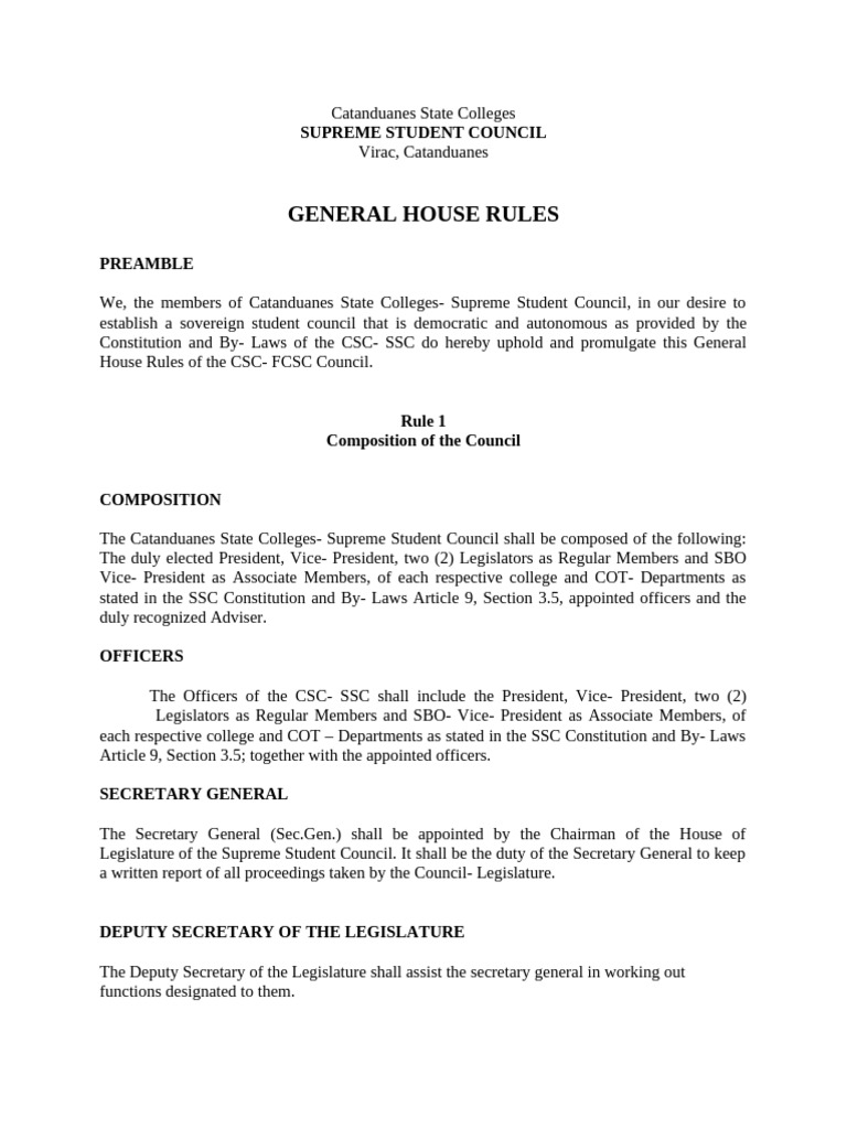 General House Rules For Revision | PDF | Committee | Quorum