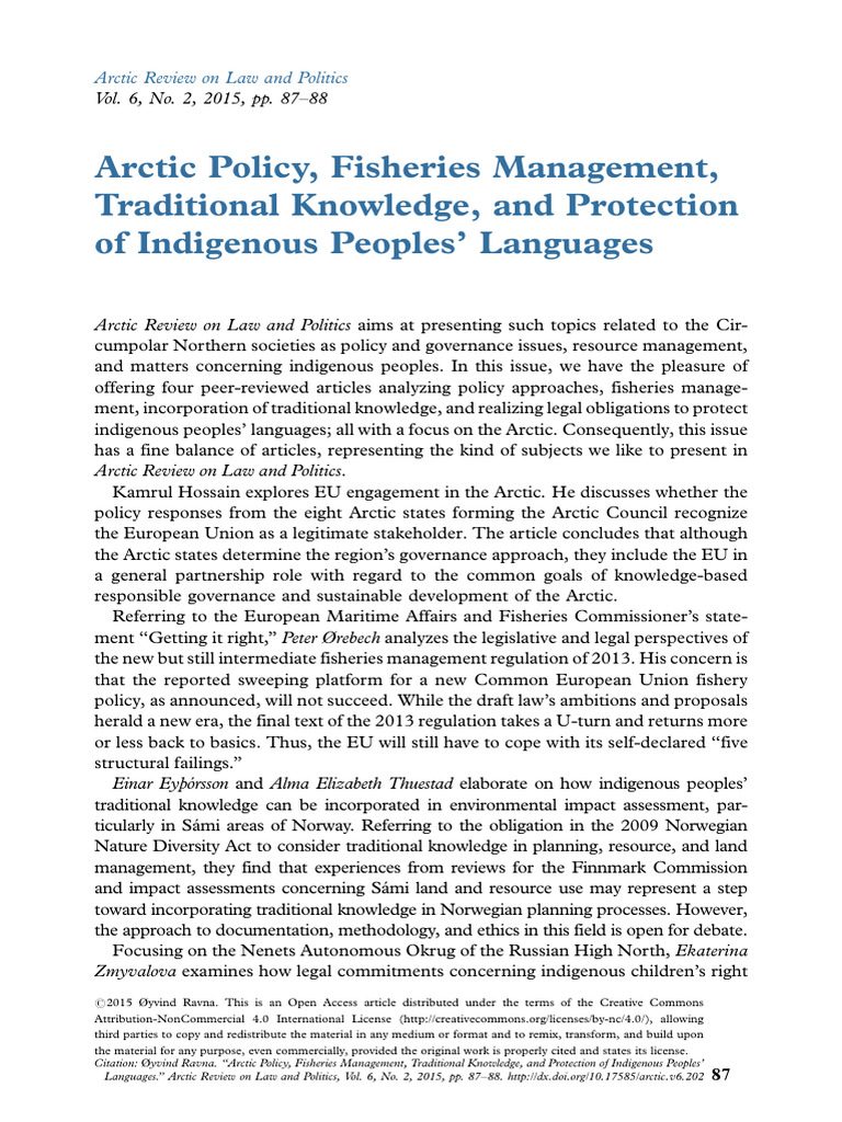 EDITORIALS Arctic Policy, Fisheries Management, Traditional Knowledge ...