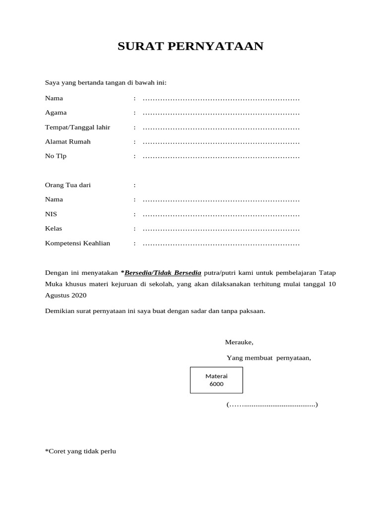 Surat Pernyataan Orang Tua | PDF | Game & Aktivitas