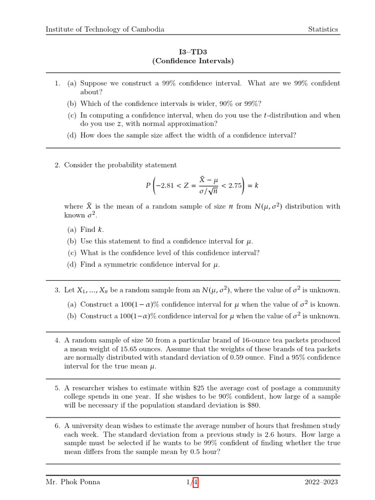 TD3 | PDF | Confidence Interval | Estimator