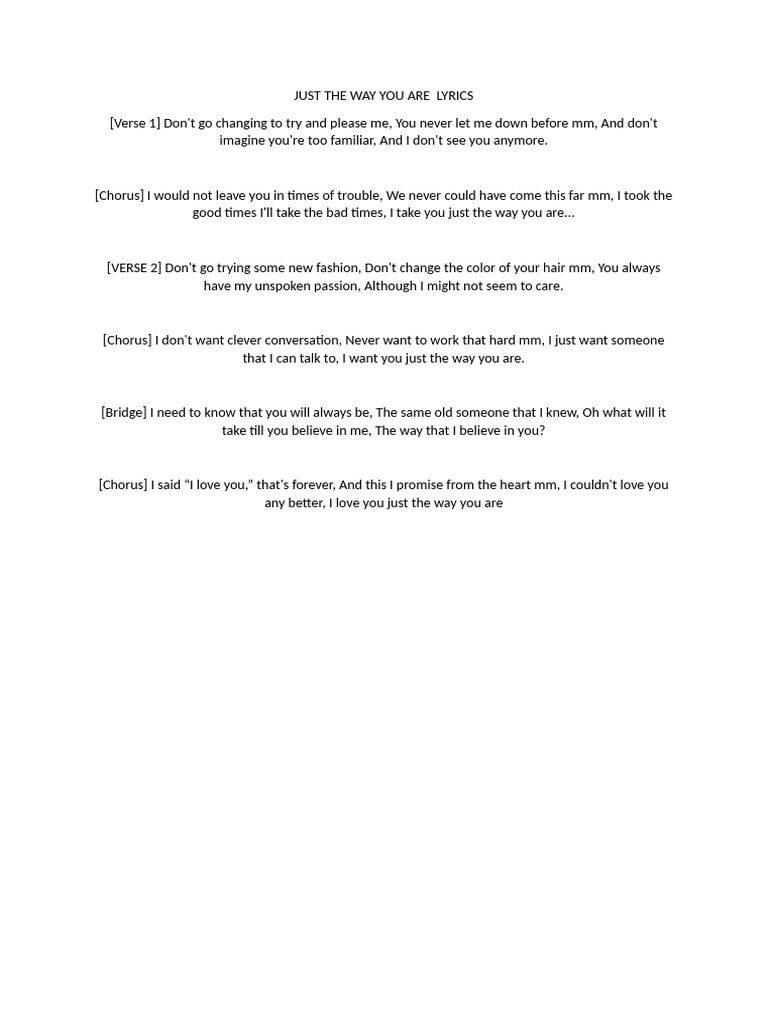 JUST THE WAY YOU ARE LYRICS | PDF