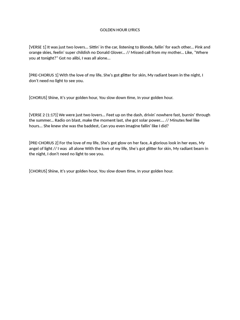 Golden Hour Lyrics | PDF