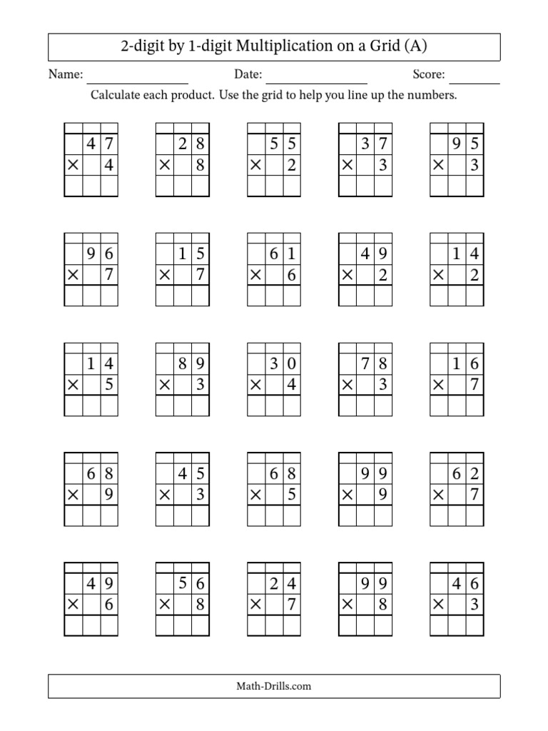 2-Digit by 1-Digit Multiplication Grid | PDF | Teaching Methods & Materials