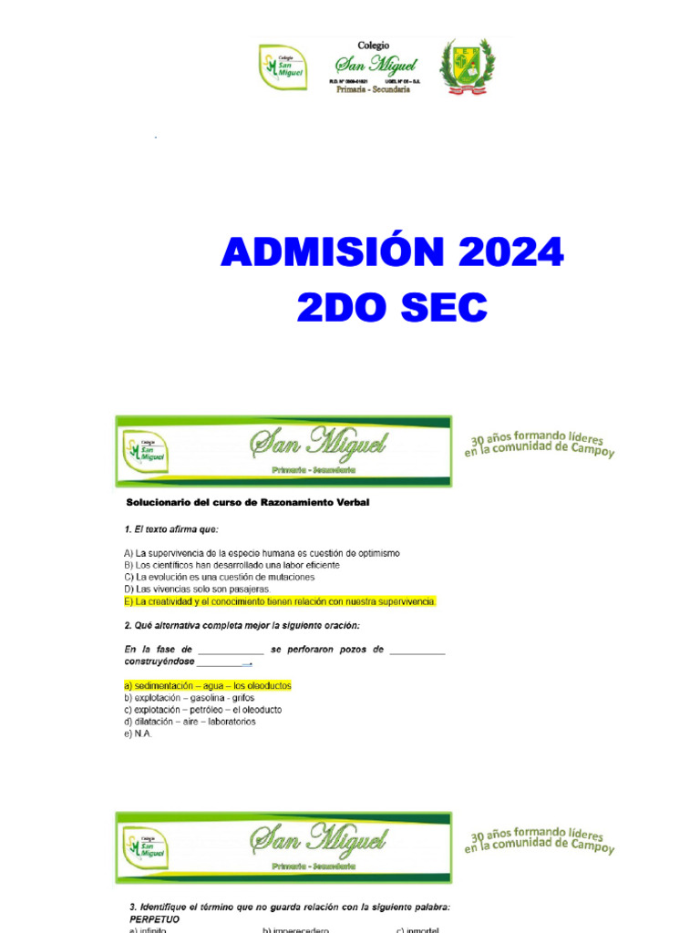 Solucionario Del III 2DO SEC | PDF