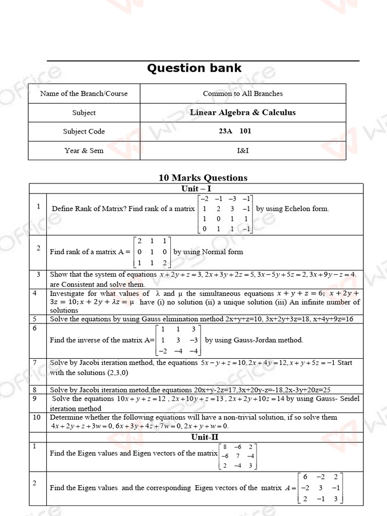 LAC Engineering B.Tech 1st Year Questions | PDF | Matrix (Mathematics ...