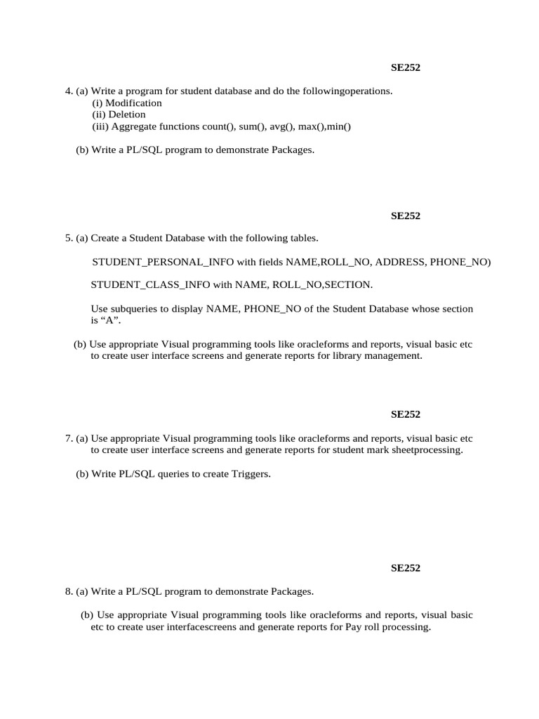 V Sem PLSQL Lab Practical Questions | PDF | Pl/Sql | Computing
