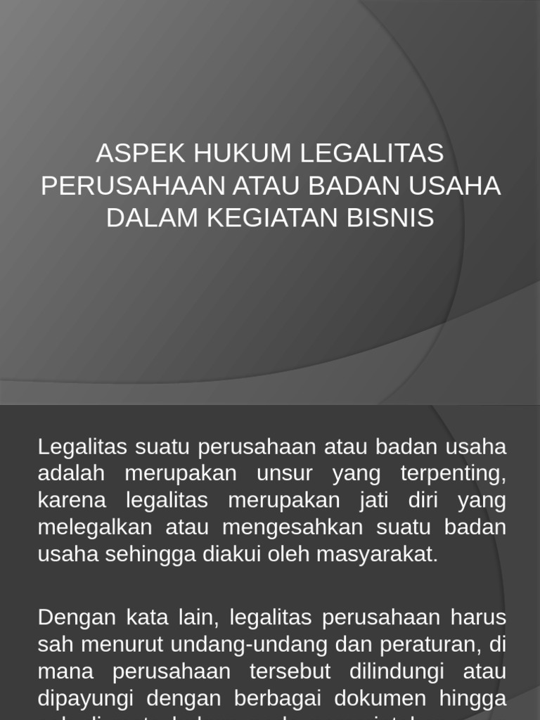 Aspek Hukum Legalitas Perusahaan Atau Badan Usaha Dalam Kegiatan Bisnis | PDF