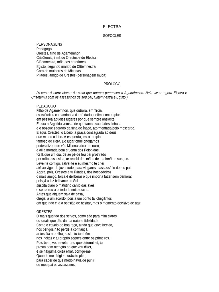 SÓFOCLES_ELECTRA | PDF | Clitemnestra | Hades