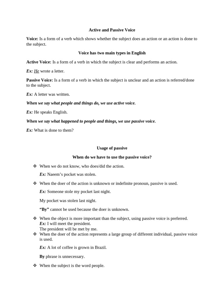Active and Passive Voice | PDF | Verb | Subject (Grammar)