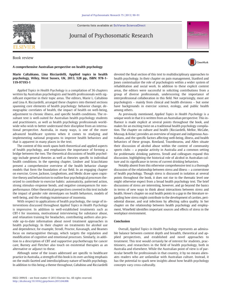 Journal of Psychosomatic Research Book Review A Comprehensive ...