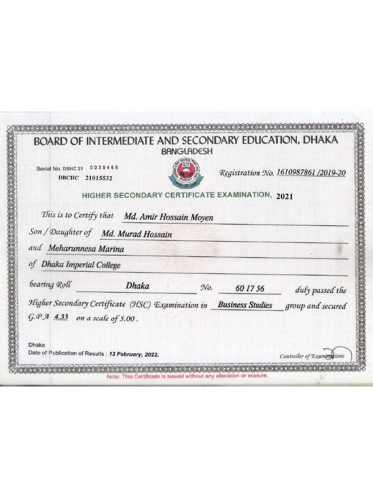 HSC Certificate | PDF