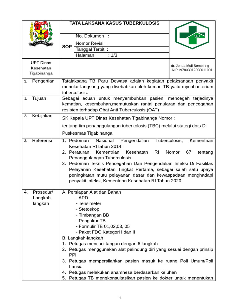 SOP Tata Laksana TBC | PDF | Sains & Matematika