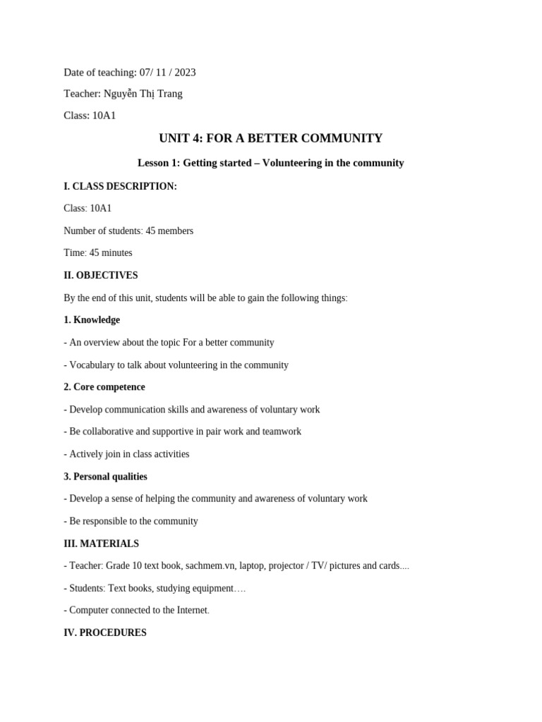 Lesson Plan Unit 4 - Getting Started | PDF | Human Communication ...
