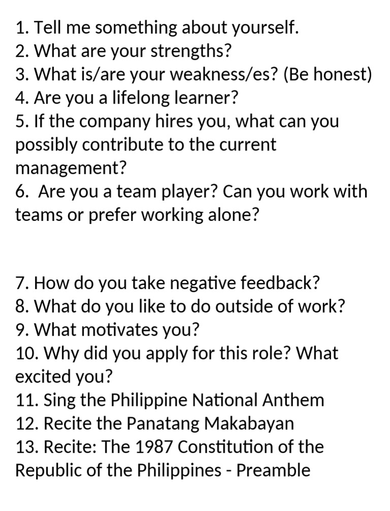 Common Interview Questions and Tasks | PDF