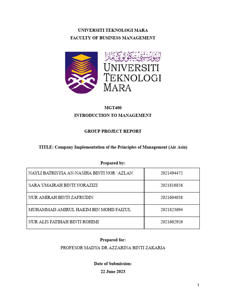 MGT400 Introduction To Management Group Assignment 1 | PDF | Leadership | Business