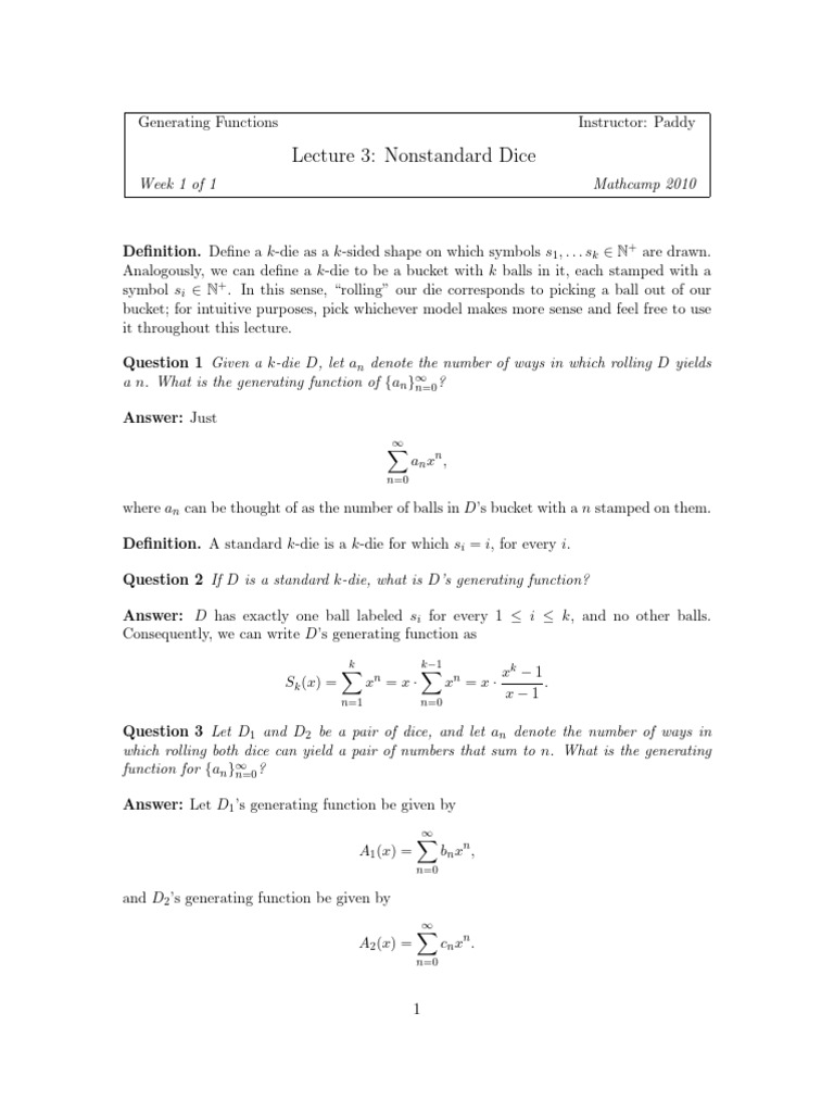 Lecture3 Dice | PDF | Polynomial | Mathematics