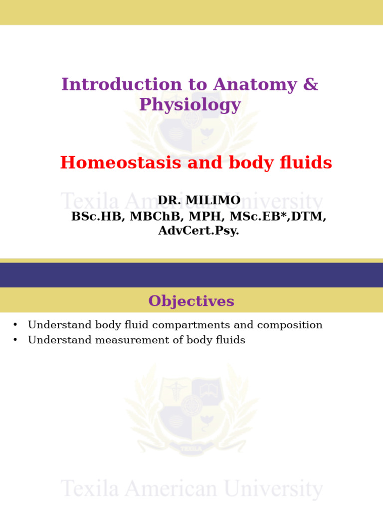1.2 Homeostasis and Body Fluids-Dr. Milimo) | PDF | Magnesium | Physiology