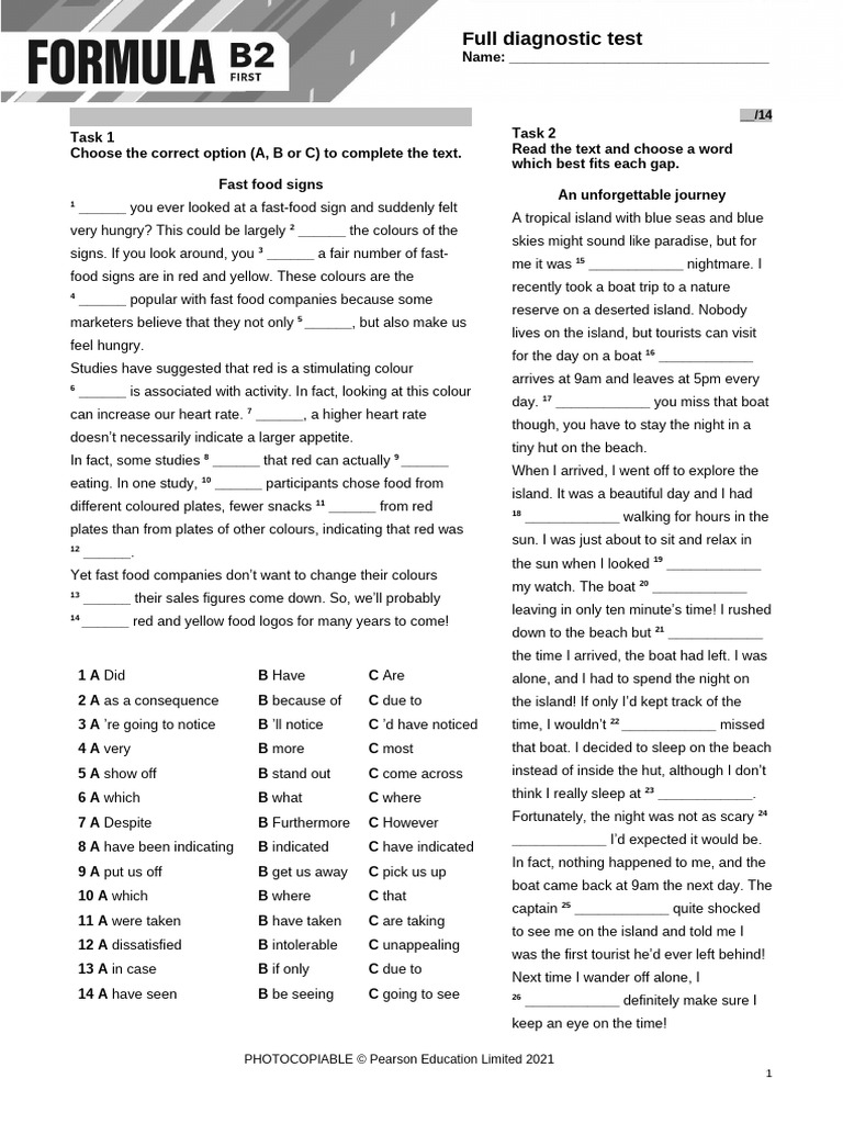 Formula B2 Full Diagnostic Test | PDF