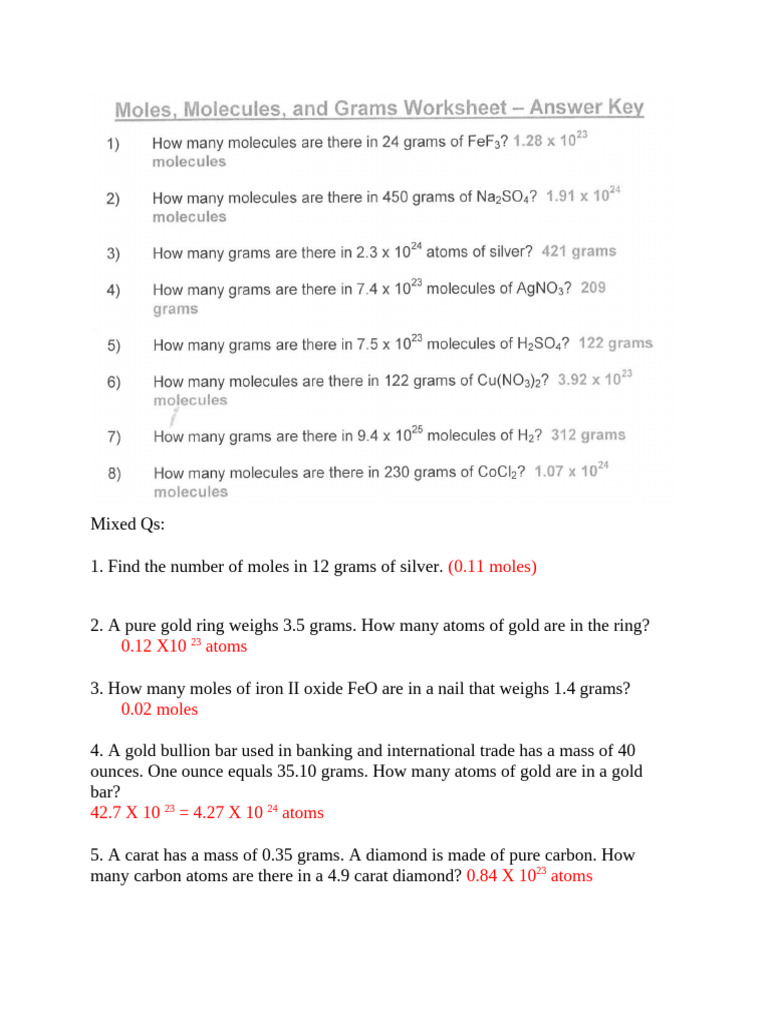 Atoms and Moles in Common Elements | PDF