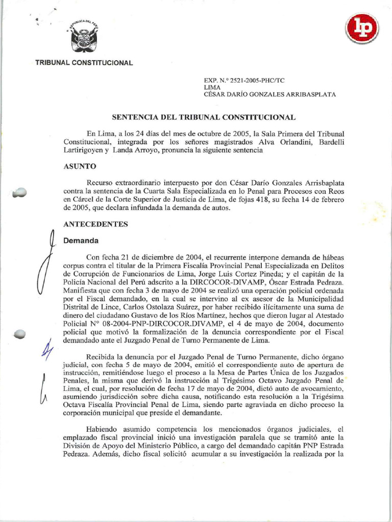 Expediente 2521 2005 PHC TC LPDerecho | PDF | Fiscal | Debido al proceso