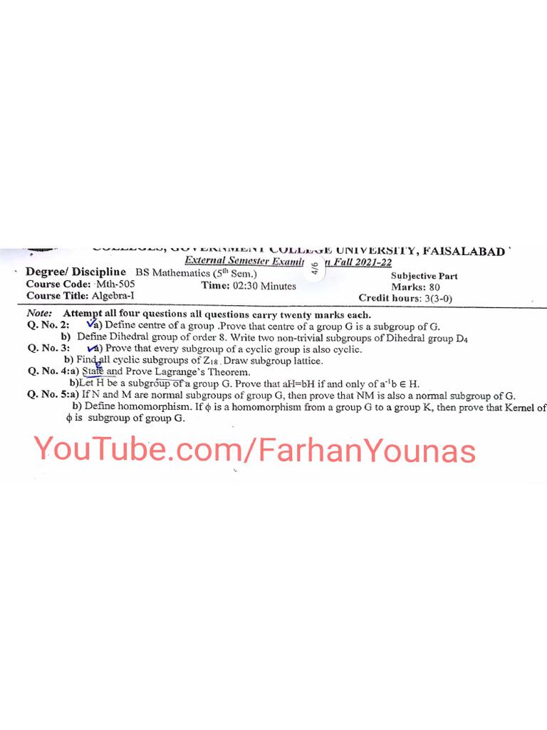 Algebra 1 Paper Solution by Farhan Younas | PDF