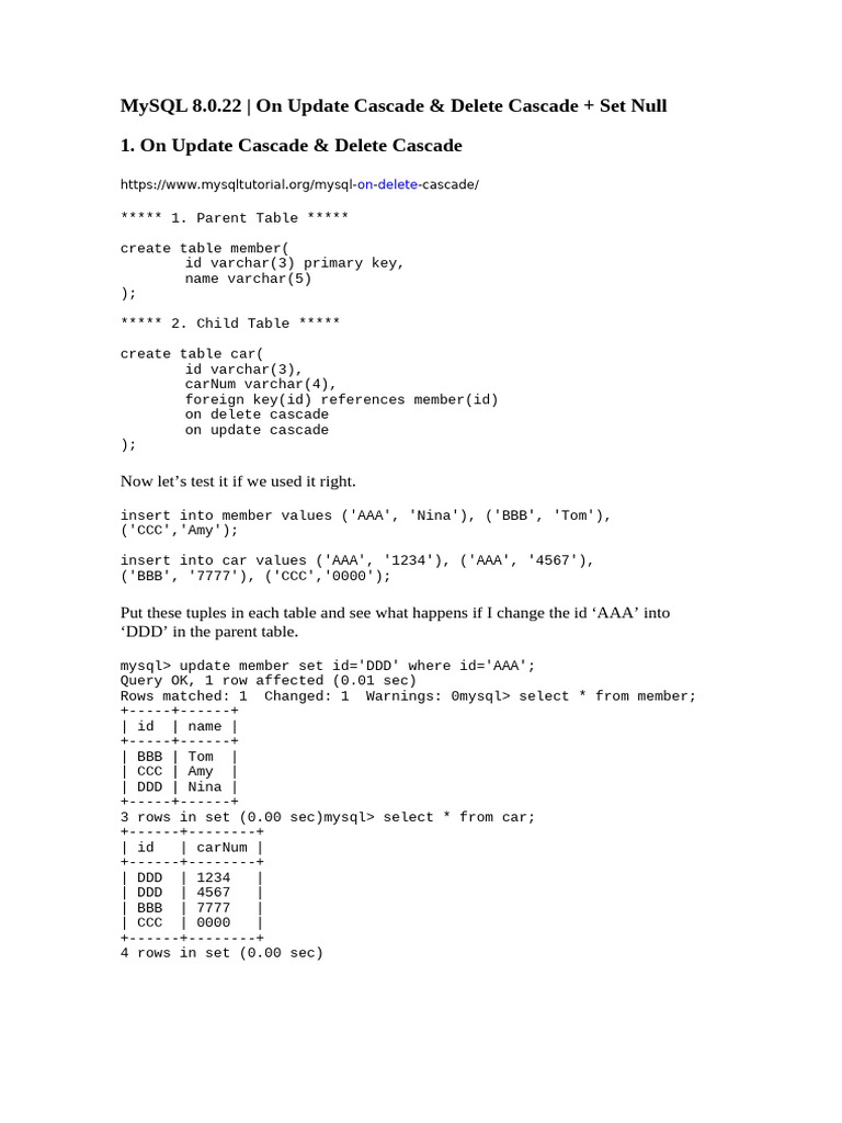 MySQL 8, ON DELETE & ON UPDATE | PDF | Computers