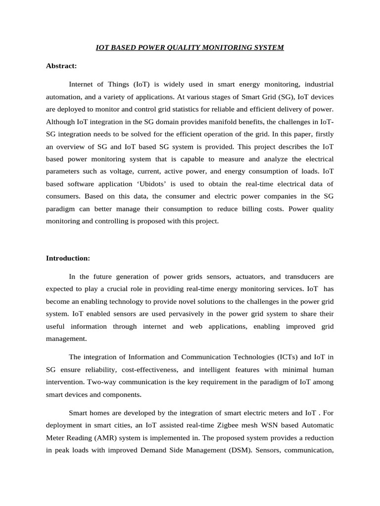Iot Based Power Quality Monitoring System | PDF | Internet Of Things | Electrical Grid