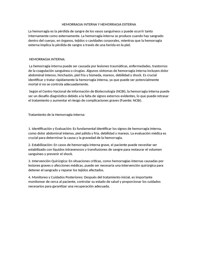 Hemorragia Interna y Hemorragia Externa | PDF | Sangrado | Herida