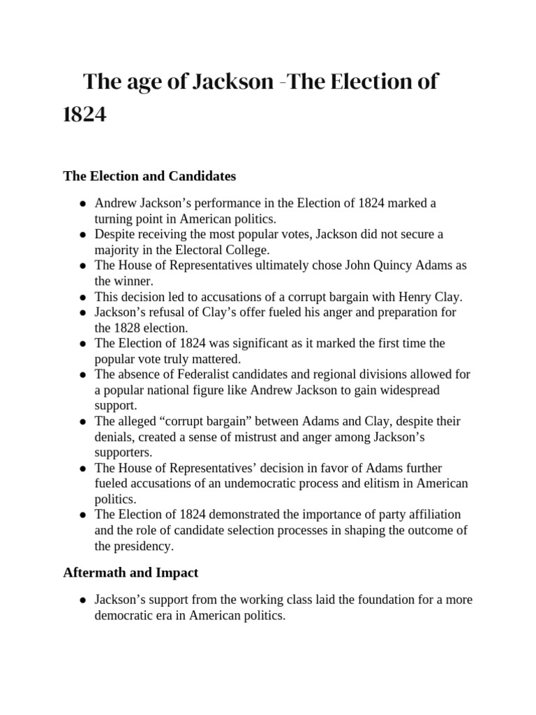 Election of 1824: Jackson's Turning Point | PDF | The United States ...