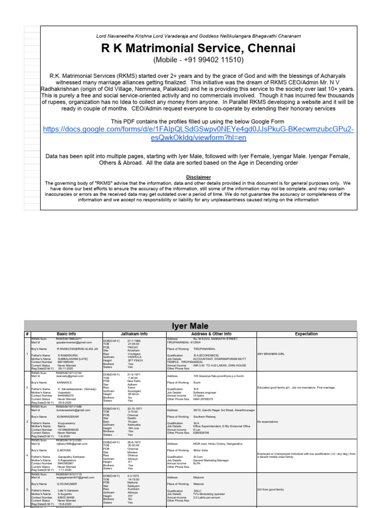 RK Matrimonial Service Profiles | PDF