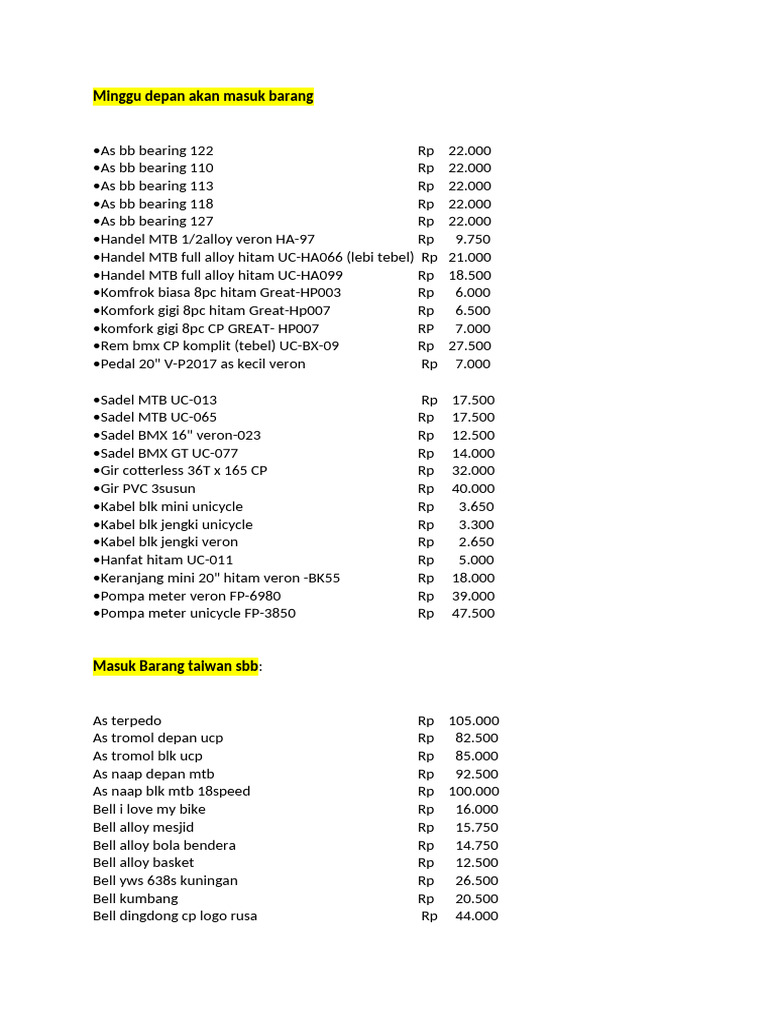 Minggu Depan Akan Masuk Barang | PDF