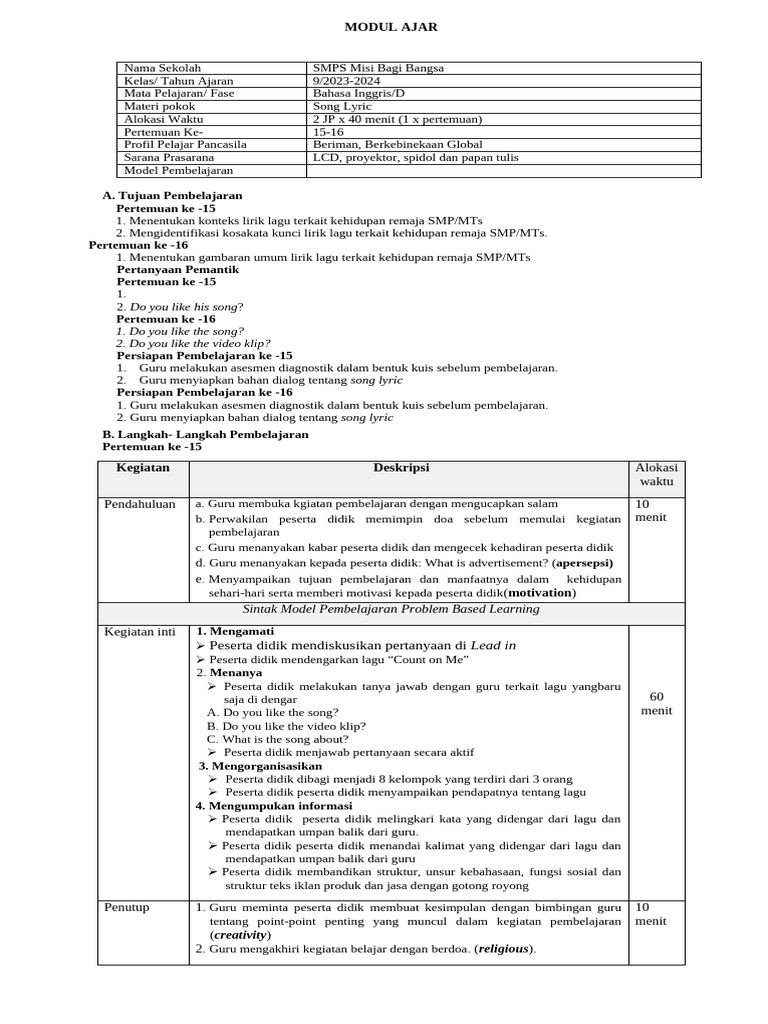 Modul Ajar kelas 9 sem 2 8 | PDF